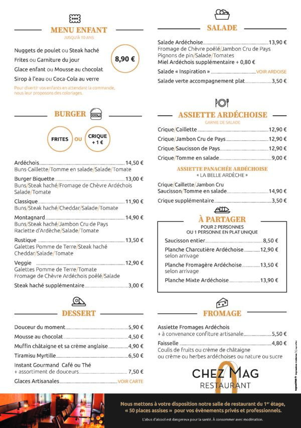 Restaurant Chez Mag, Lamastre, carte des mets et propositions de ...